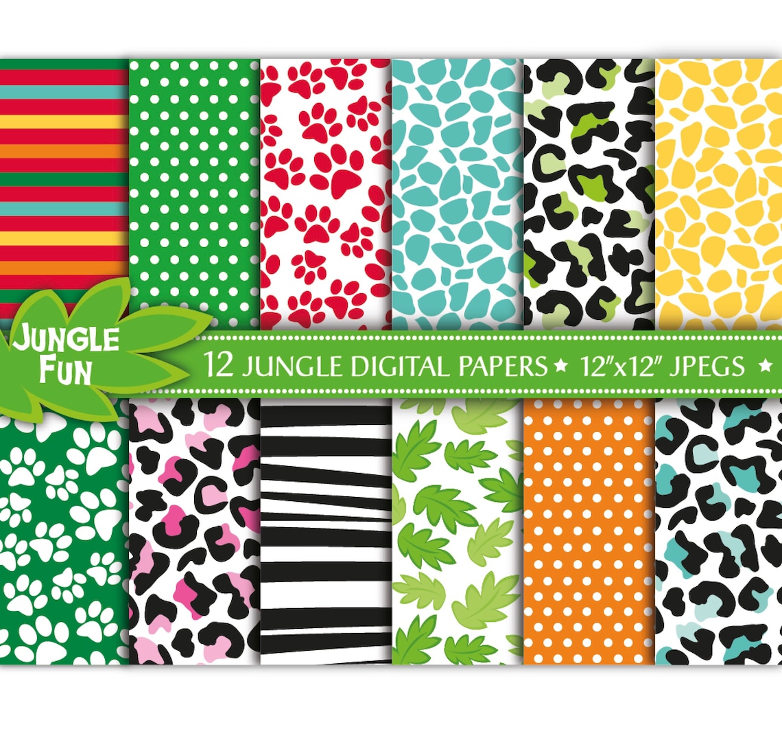 Jungle Animals Digital Paperjungle Papersdigital Paper - Etsy UK