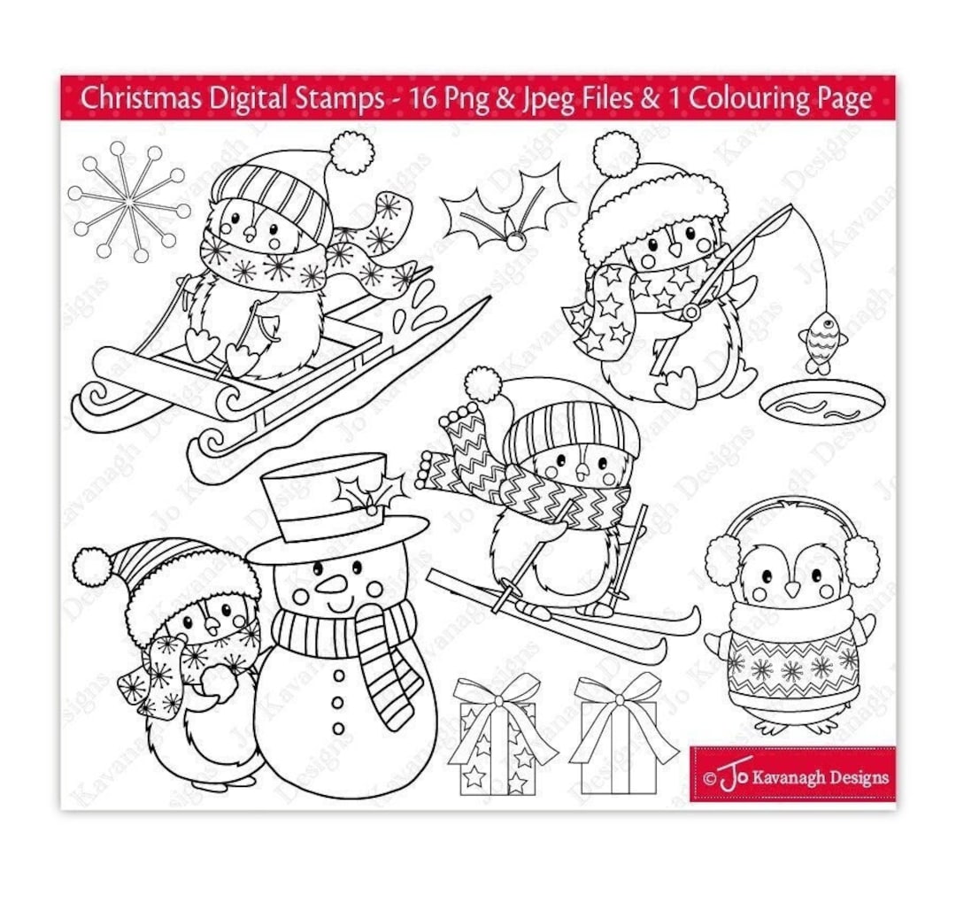Christmas Digital Stamps, Penguin Digital Stamps, Christmas Clipart ...