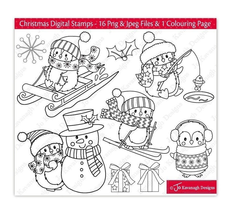 Christmas Digital Stamps, Penguin Digital Stamps, Christmas Clipart ...