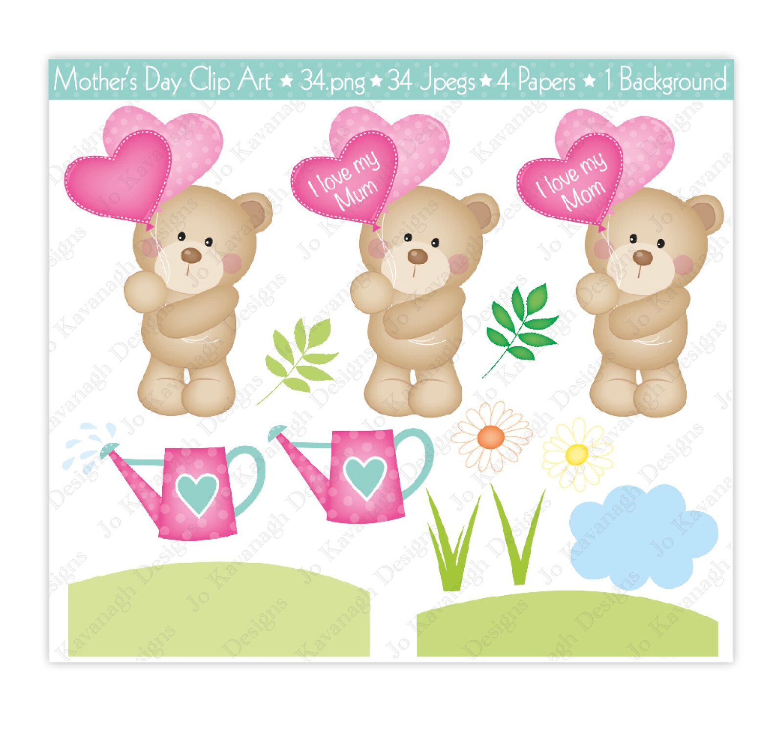 Mothers Day Clipart,heart Bear Digital Papers,bear Clipart,bear Clip ...