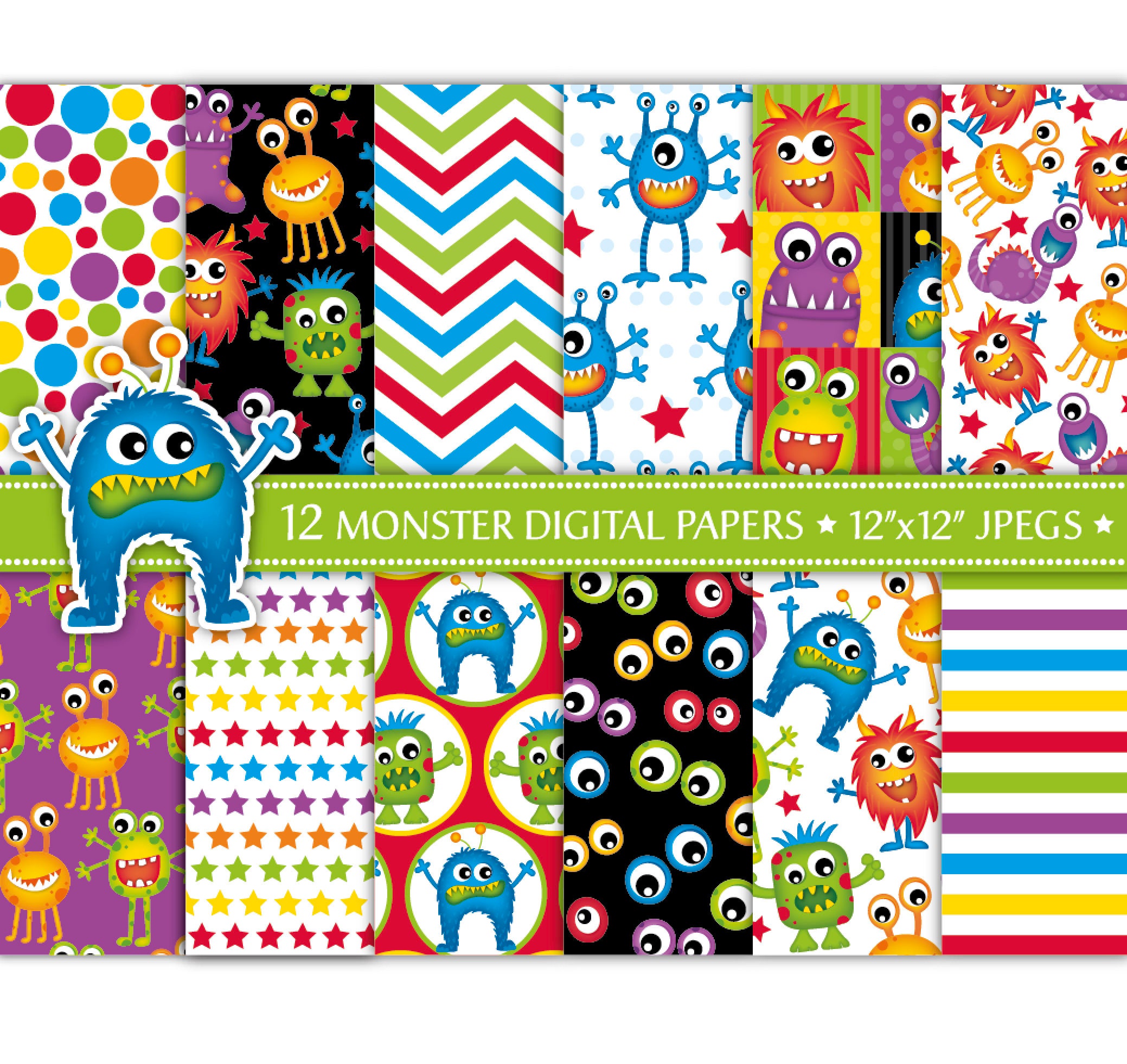 Monster Digital Paperalien Digital Papercute Monster - Etsy