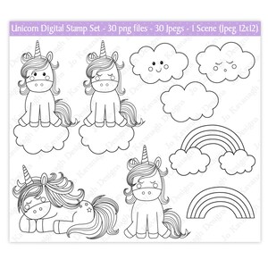 Unicorn Digital Stamps,unicorn Clipart,cute Unicorn Stamps,unicorn ...