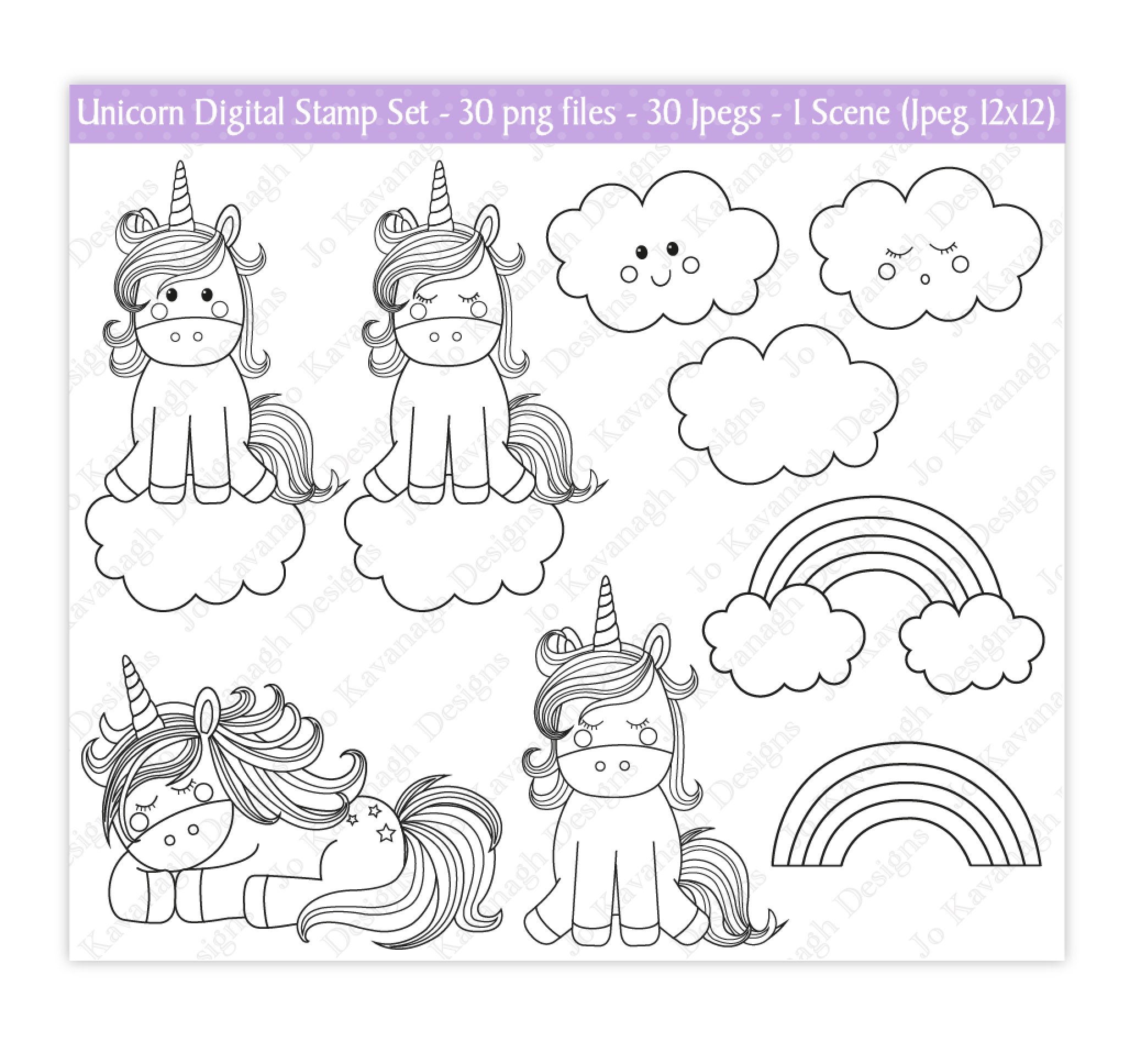 Unicorn Digital Stampsunicorn Clipartcute Unicorn - Etsy