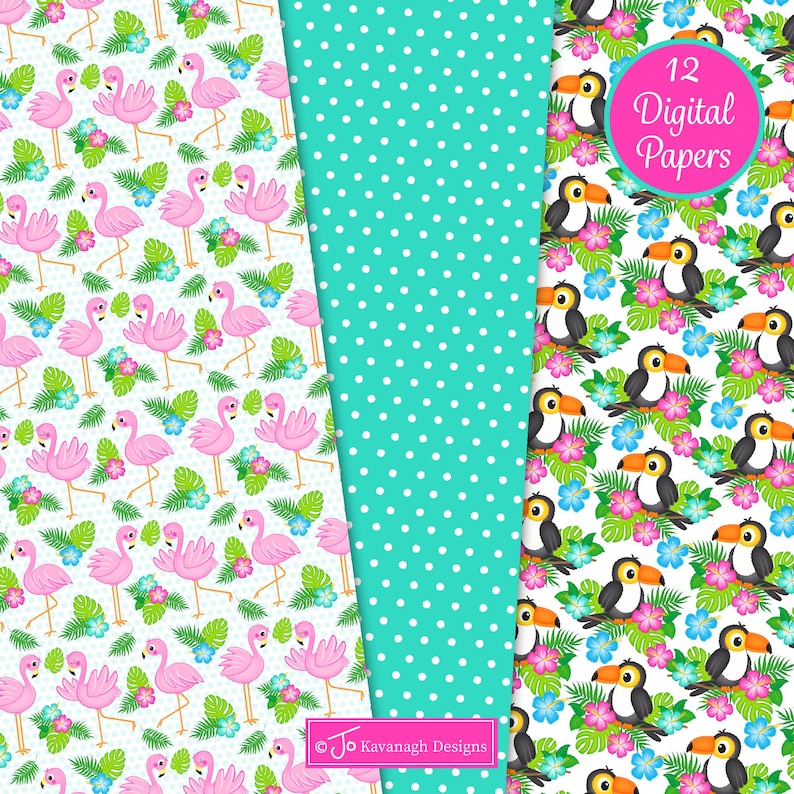 Flamingo Digital Papers,cactus Digital Papers,toucan Papers,tropical ...