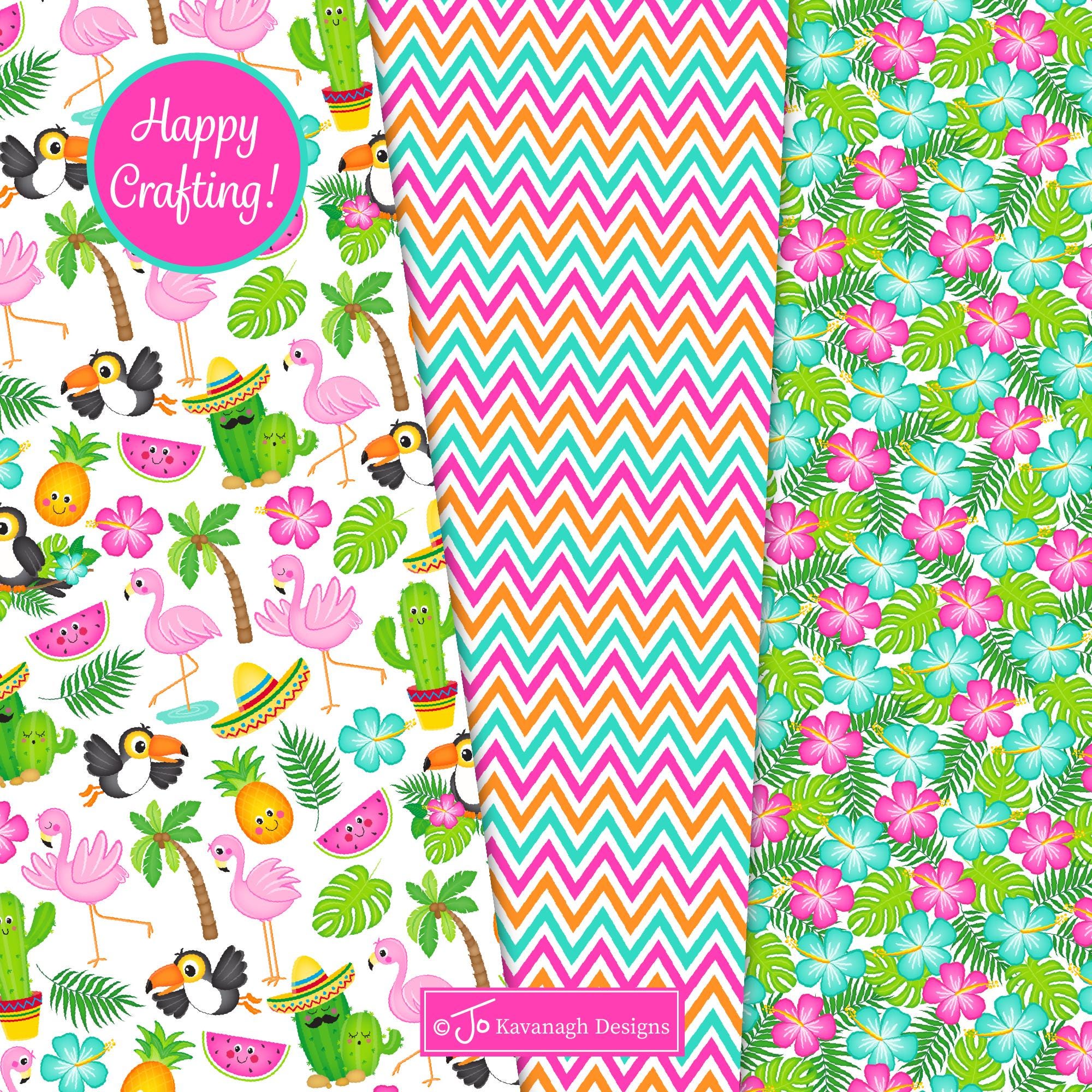 Flamingo Digital Papers,cactus Digital Papers,toucan Papers,tropical ...