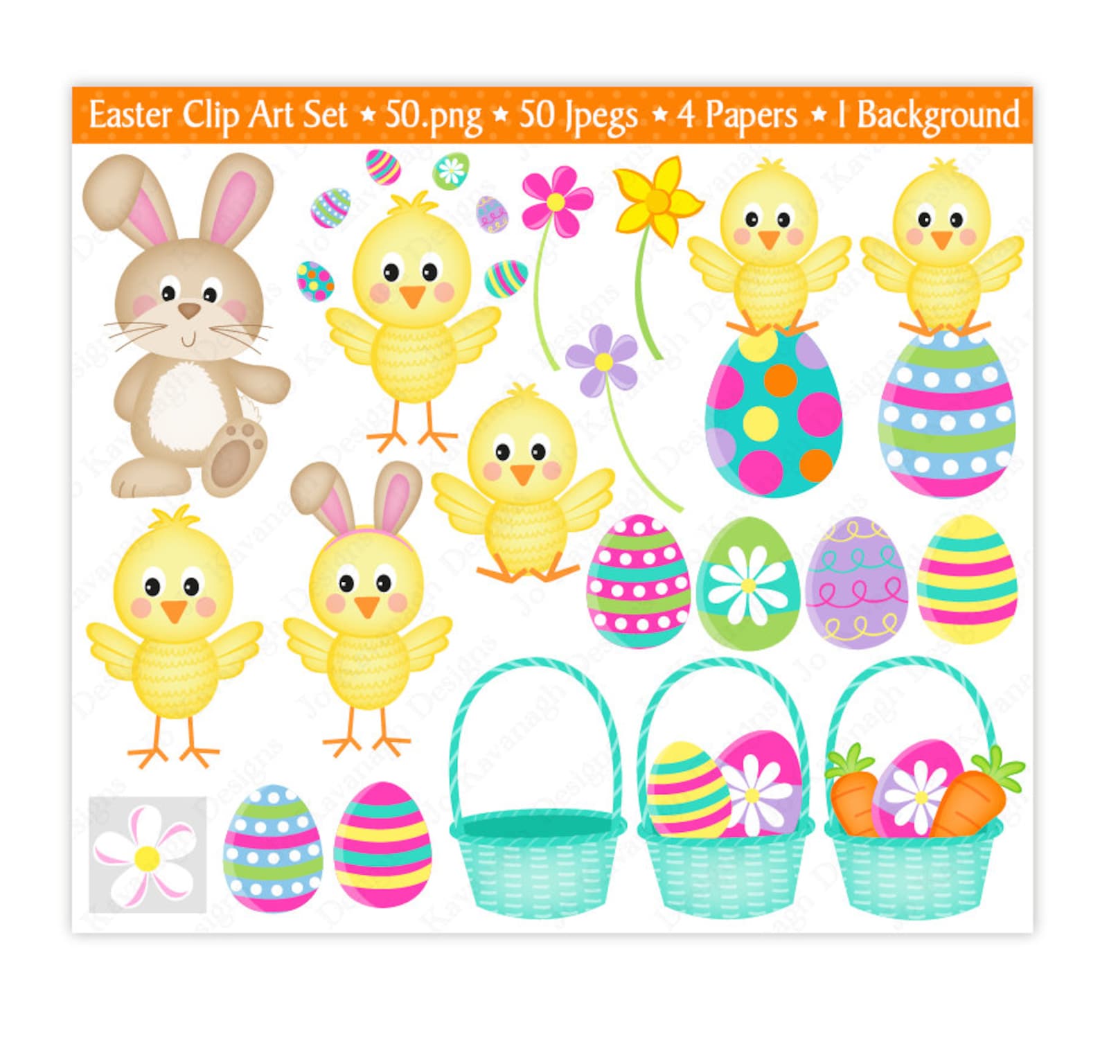Easter Clipart & Digital Paper Seteaster Bunny Cliparteaster | Etsy