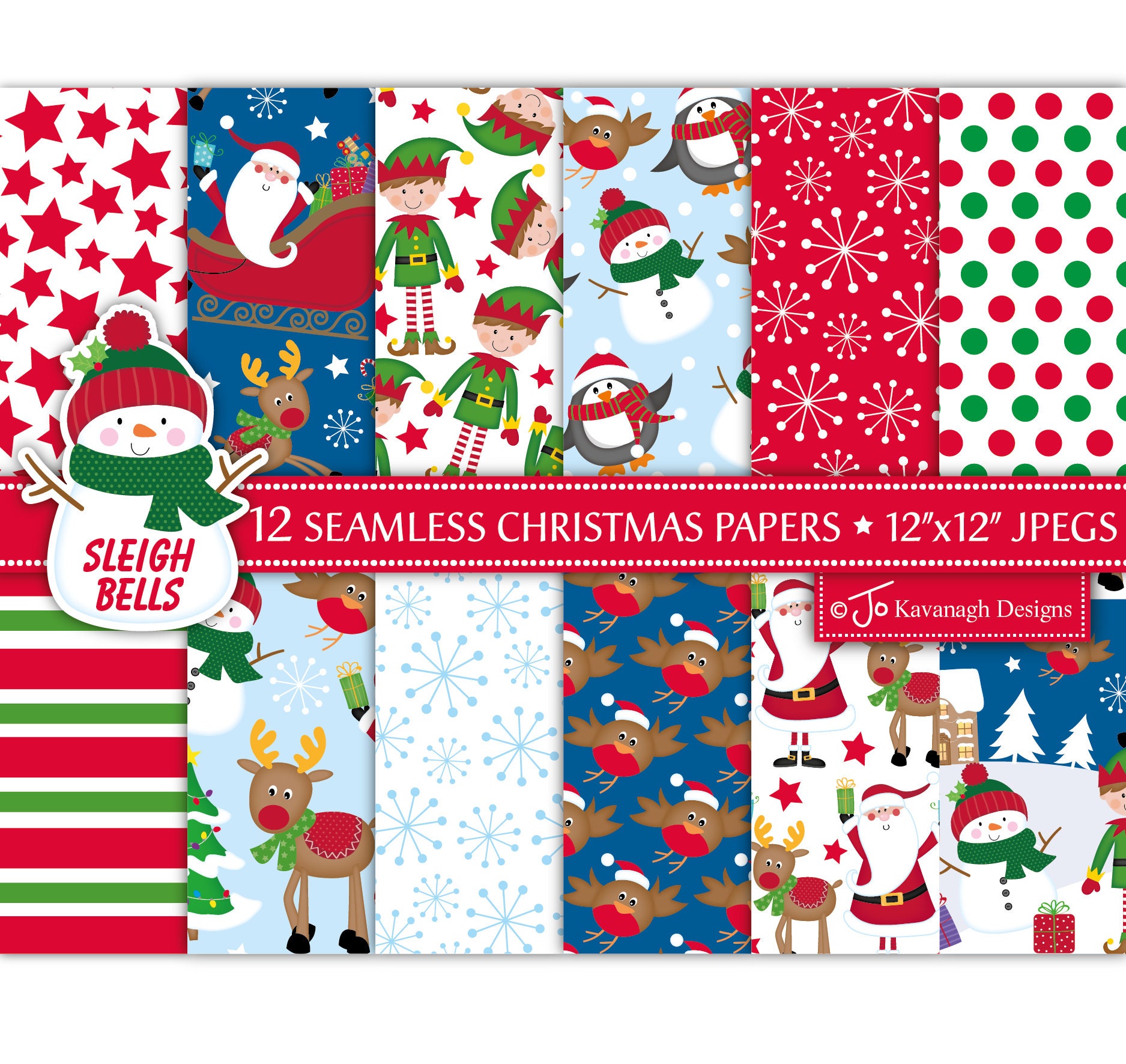 Printable Paper Set Christmas Downloadable Digi Paper Santa & Rudolf 18 ...