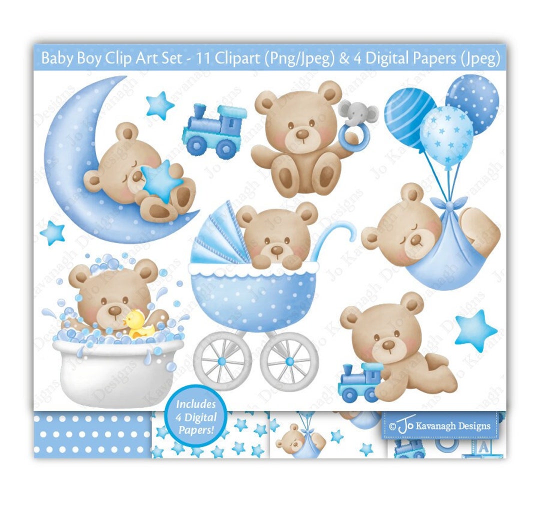 Baby Boy Clipart Bundle, Baby Clip Art, Baby Shower Printables, Baby ...