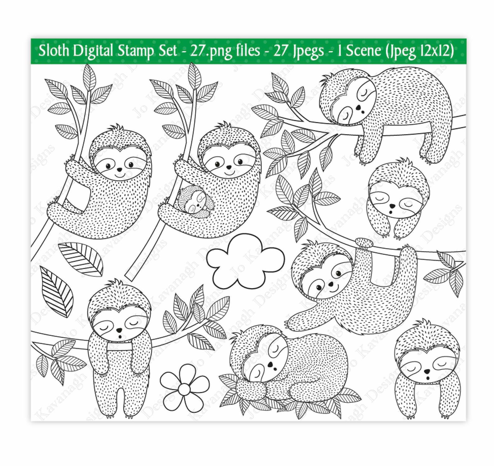 Sloth Digital Stamps Cute Sloth Digital Stamps Sleepy - Etsy