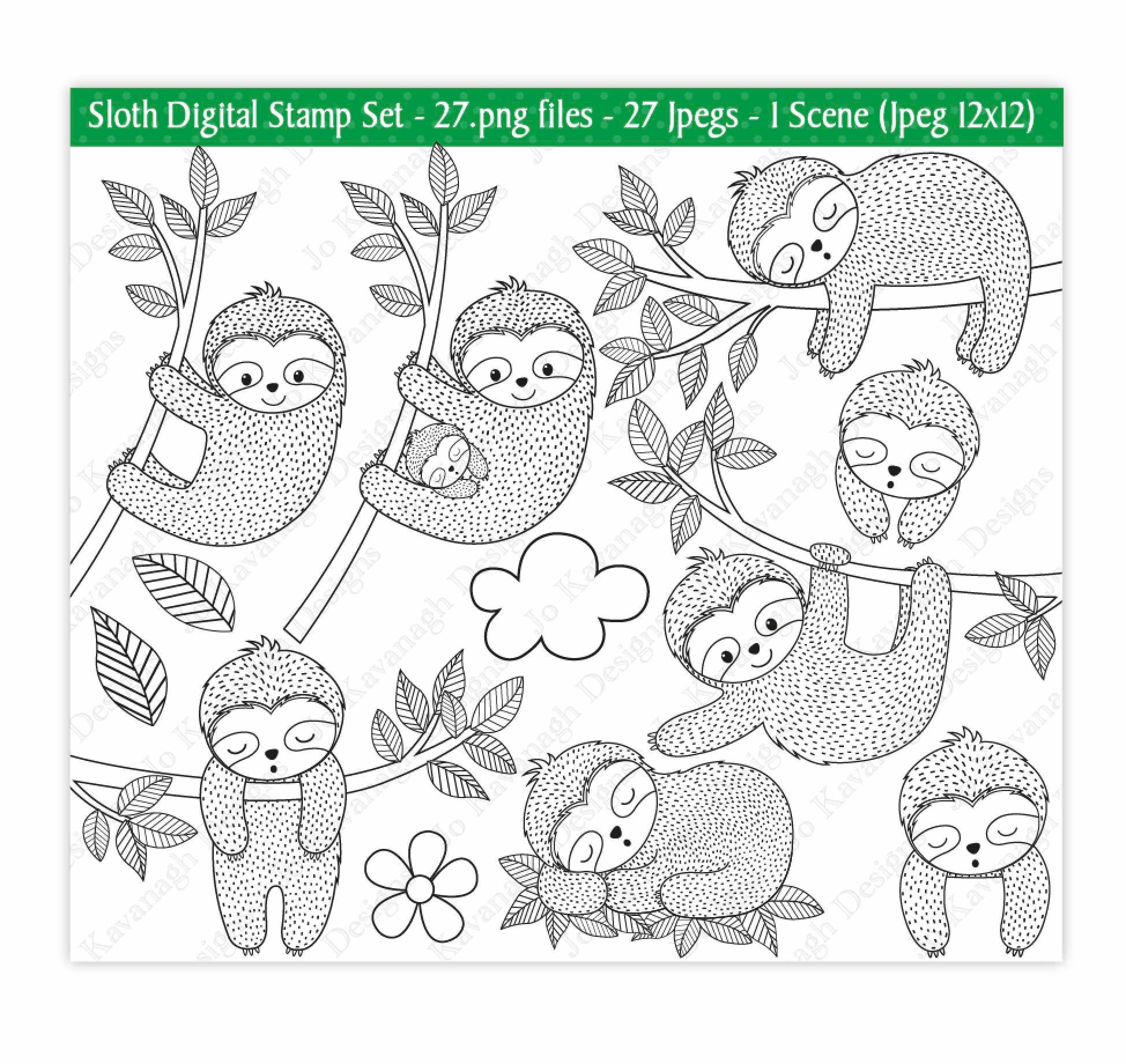 Sloth Digital Stamps Cute Sloth Digital Stamps Sleepy - Etsy