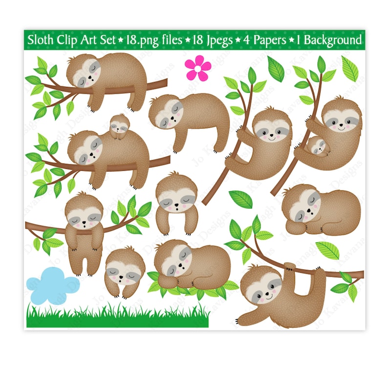 Sloth Clipart Cute Sloth Clipart Sleepy Sloths Baby Sloth - Etsy Singapore