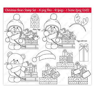 Christmas Digital Stamps,digital Stamps,christmas Bear Digital Stamps ...