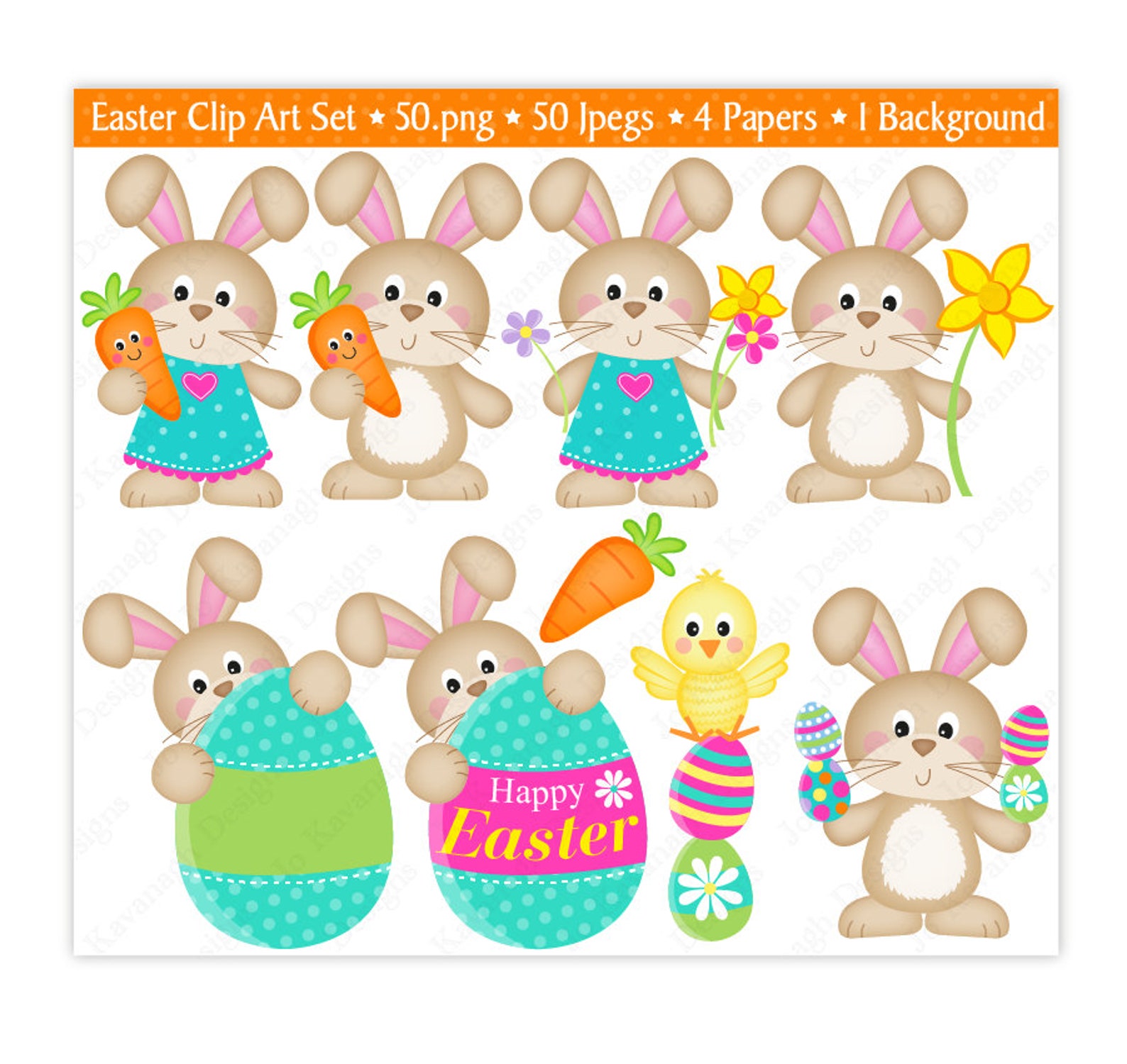 Easter Clipart & Digital Paper Seteaster Bunny Cliparteaster | Etsy