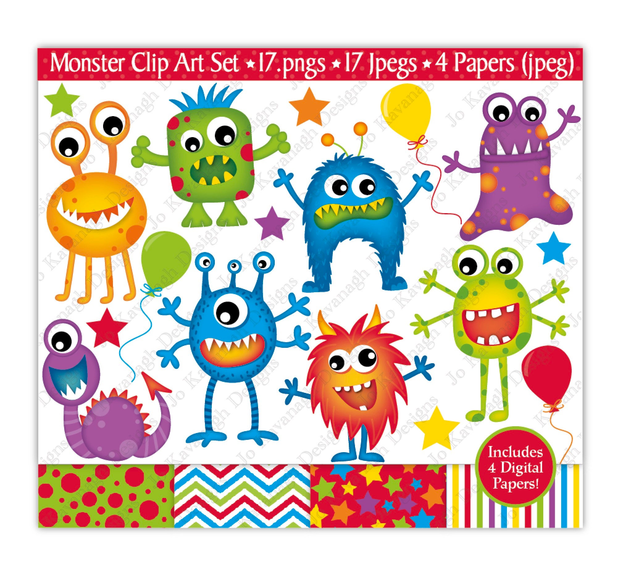 Monster Clipartmonster Digital Papersmonster Clip Artalien - Etsy