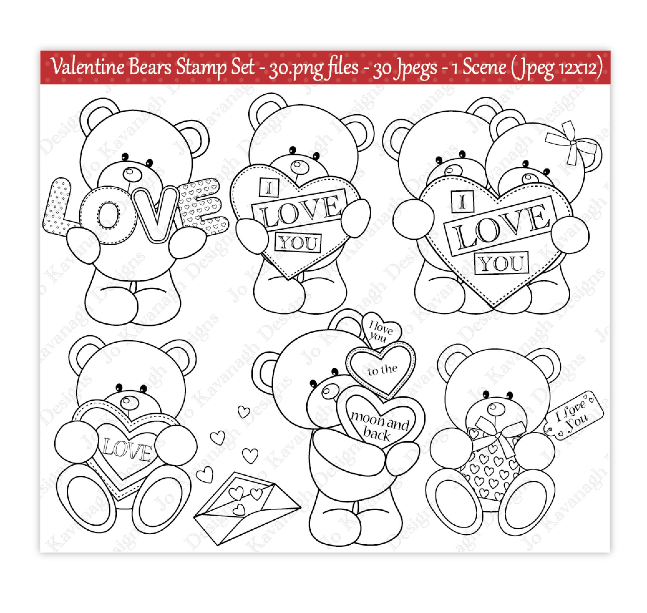 Valentine Digital Stampsdigital Stampsvalentine Bear Digital - Etsy