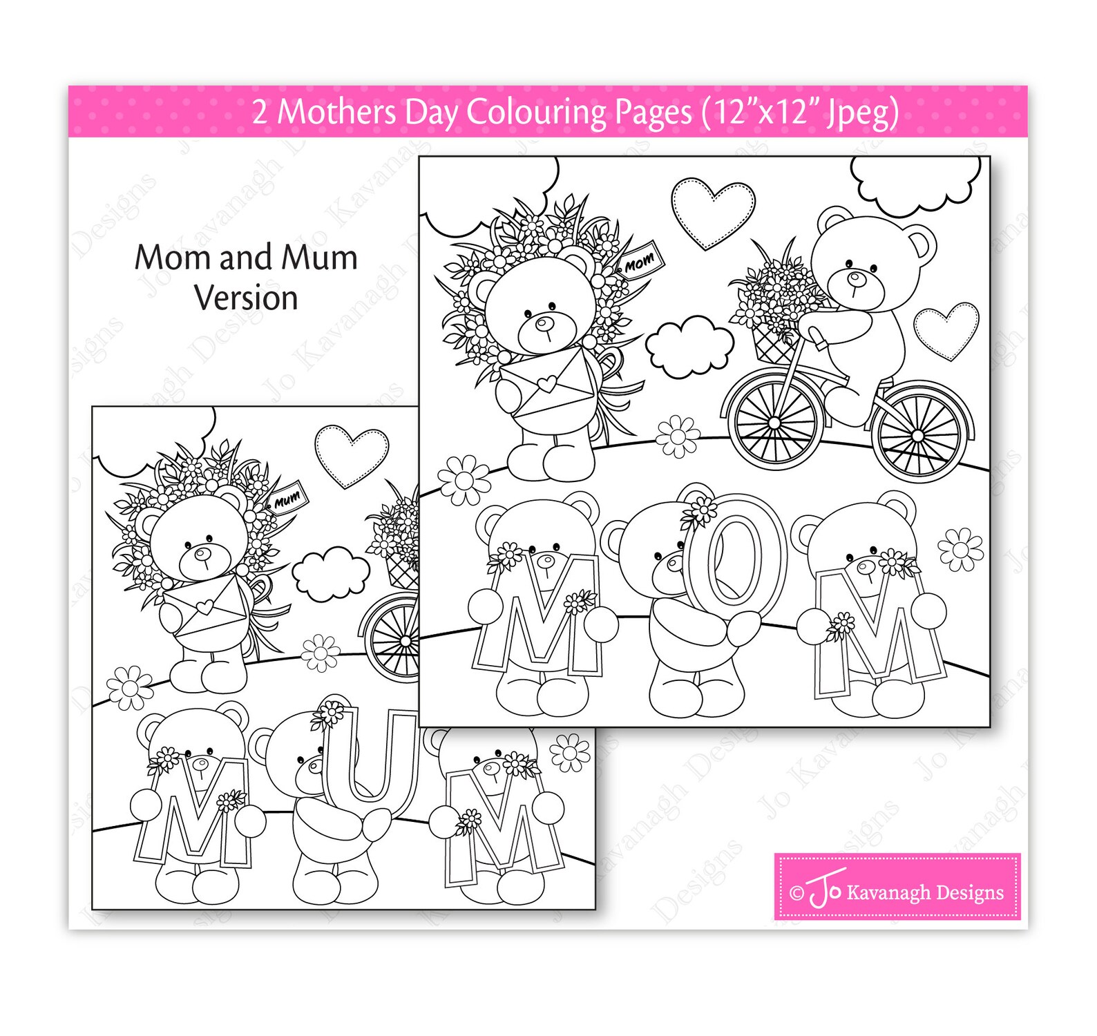 Mothers Day Digital Stamps, Cute Bear Digital Stamps, Mom Digital ...