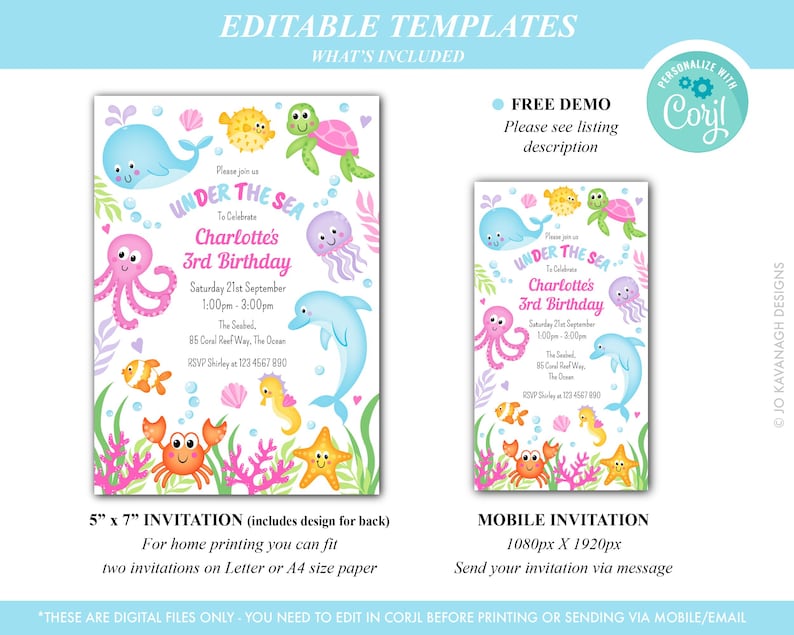 Editable Under the Sea Birthday Invitation, Under the Sea Invite ...