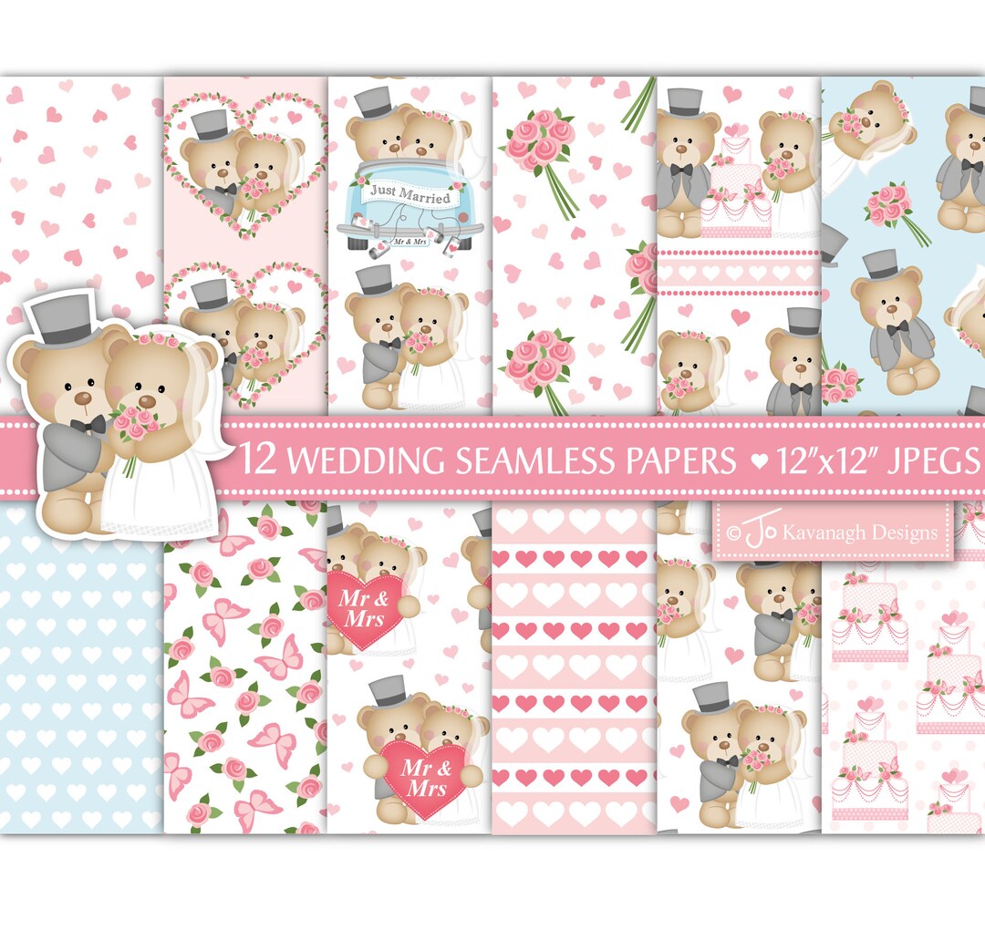 Wedding Digital Papers, Wedding Patterns, Bride, Groom, Floral ...