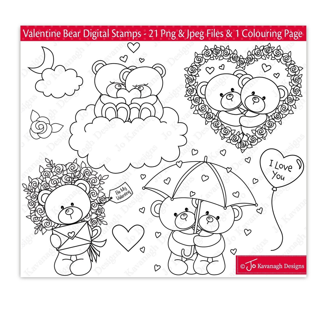 Valentine Digital Stamps, Digital Stamps, Valentine Stamps, Bear ...