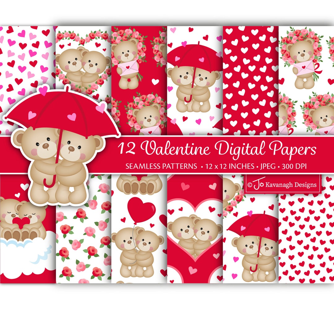 Valentine Digital Paper, Heart Digital Paper, Valentine Patterns ...
