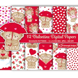 Valentine Digital Paper, Heart Digital Paper, Valentine Patterns ...