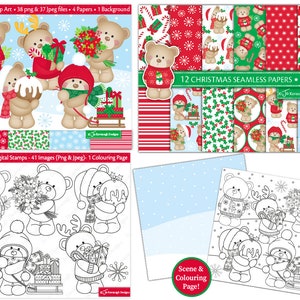 Christmas Clipart Bundle, Christmas Digital Paper, Christmas Digital ...