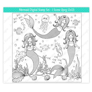 Mermaid Digital Stamps,mermaid Stamps,under the Sea Digital Stamps ...