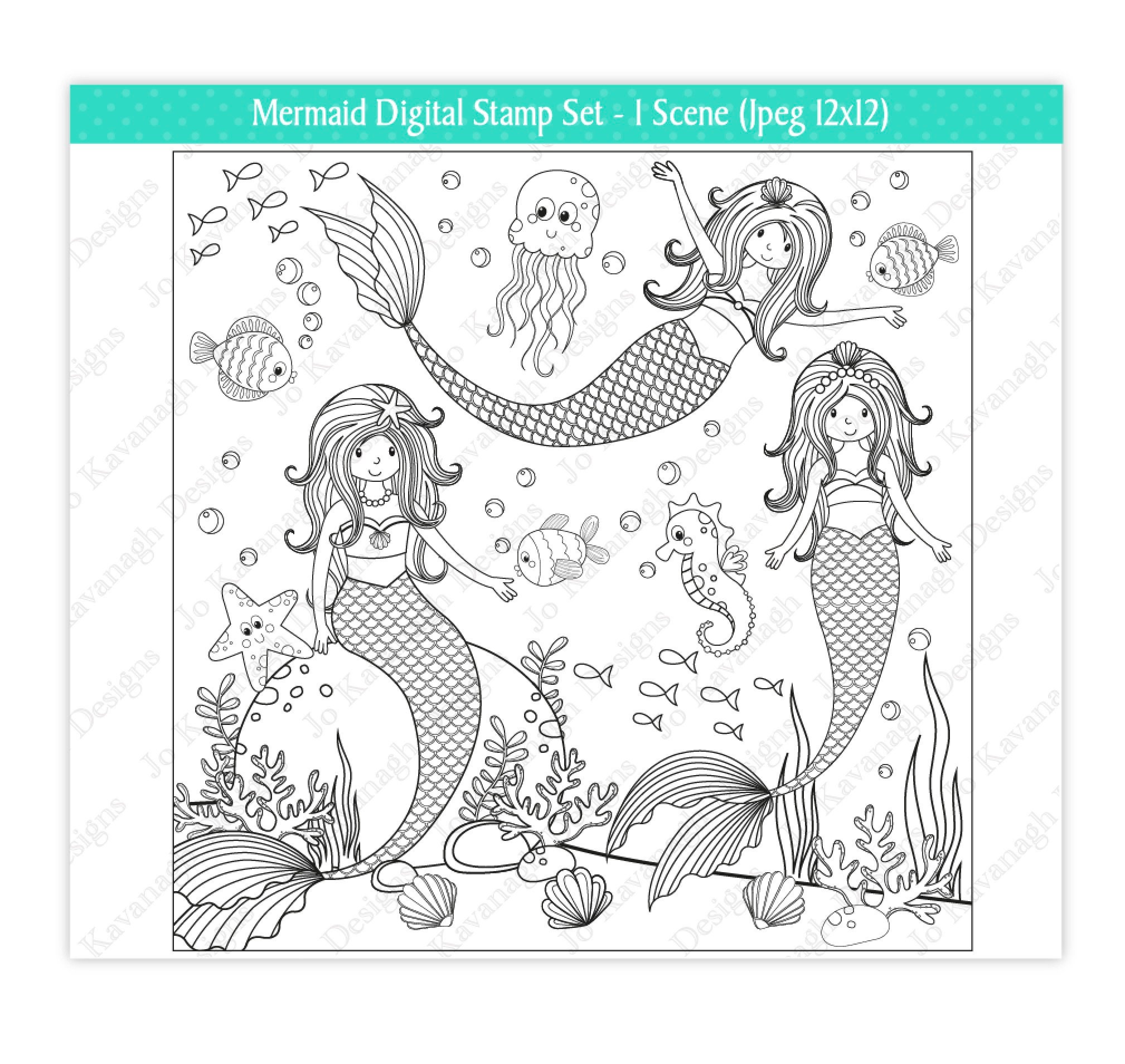 Mermaid Digital Stamps,mermaid Stamps,under the Sea Digital Stamps ...