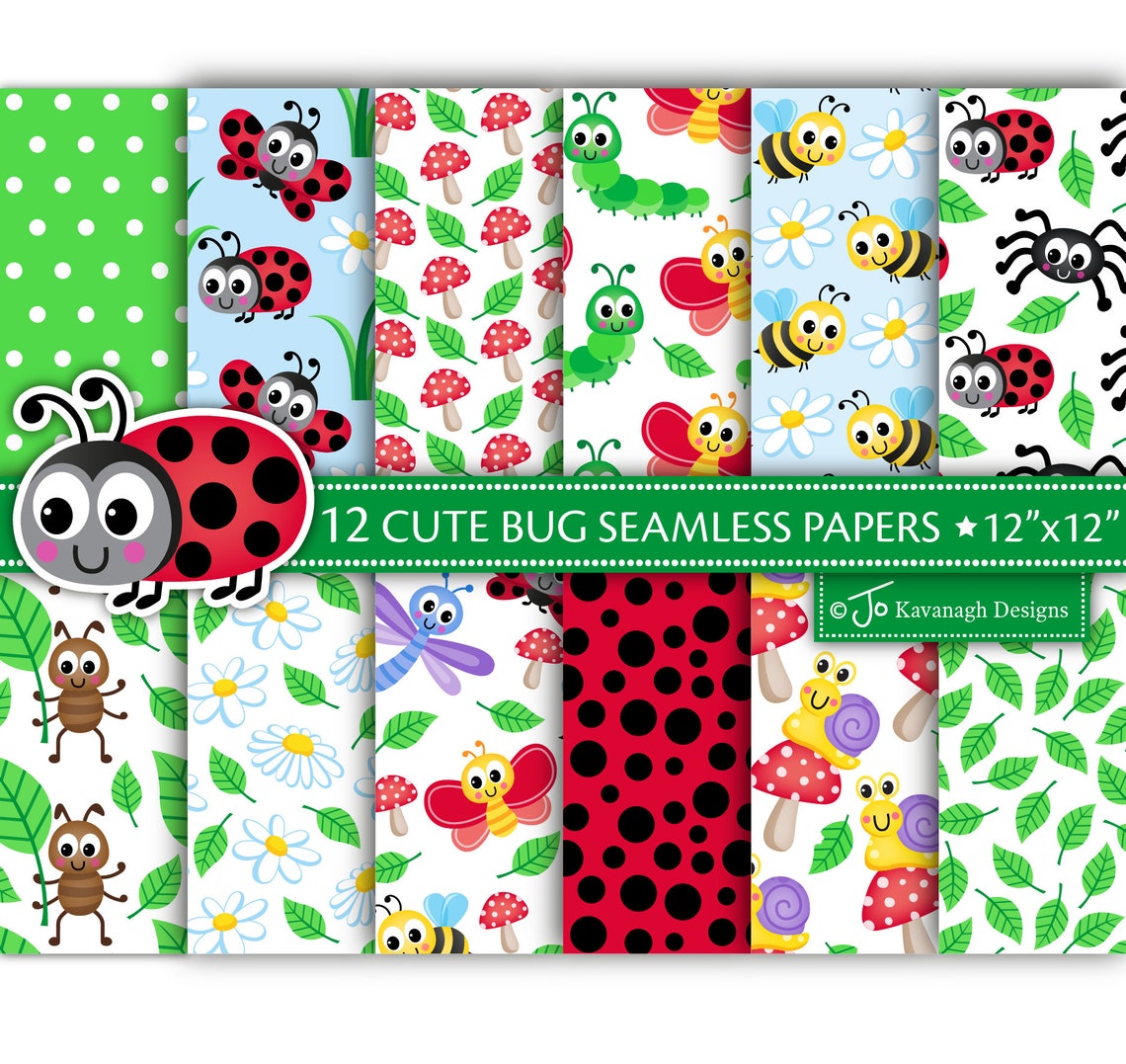 Cute Bugs Digital Papers Bug Papers Cute Bug Bug Patterns - Etsy UK