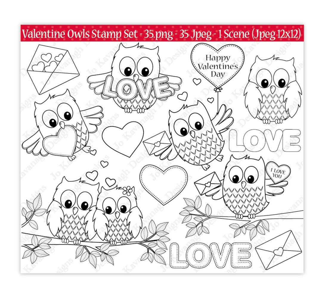 Valentine Digital Stamps,digital Stamps,valentine Owl Digital Stamps ...