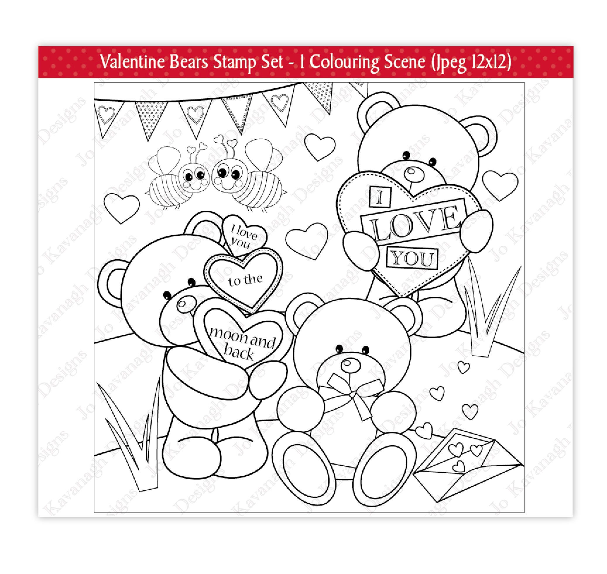 Valentine Digital Stamps,digital Stamps,valentine Bear Digital Stamps ...