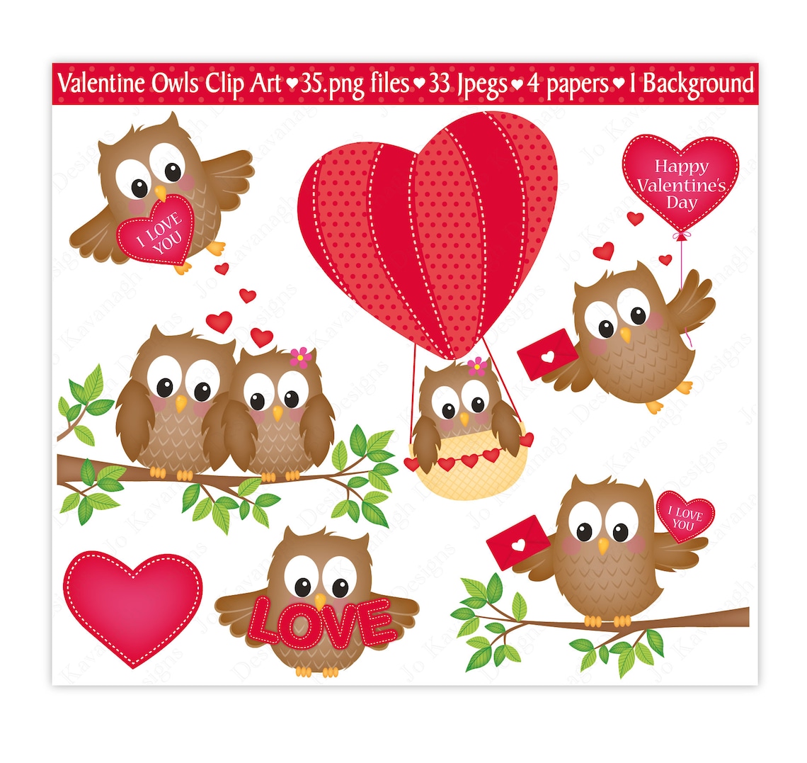 Valentine Clipartvalentine Digital Papersvalentine Owls Clip - Etsy UK