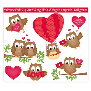 Valentine Clipart,valentine Digital Papers,valentine Owls Clip Art,owl ...