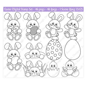 Easter Digital Stamps,easter Stamps,easter Clipart,easter Colouring ...