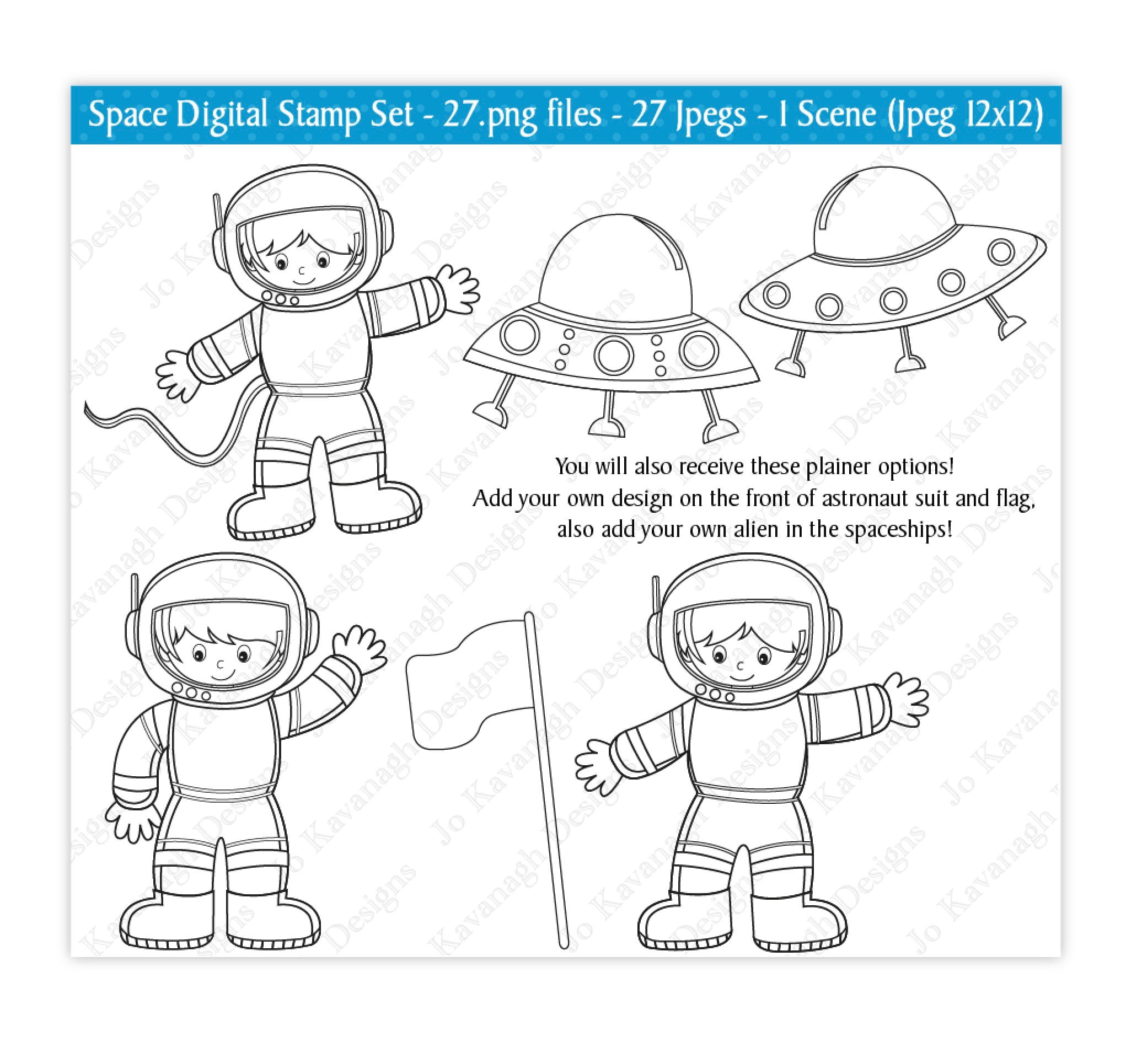 Space Digital Stampsdigital Stampsastronaut Digital | Etsy