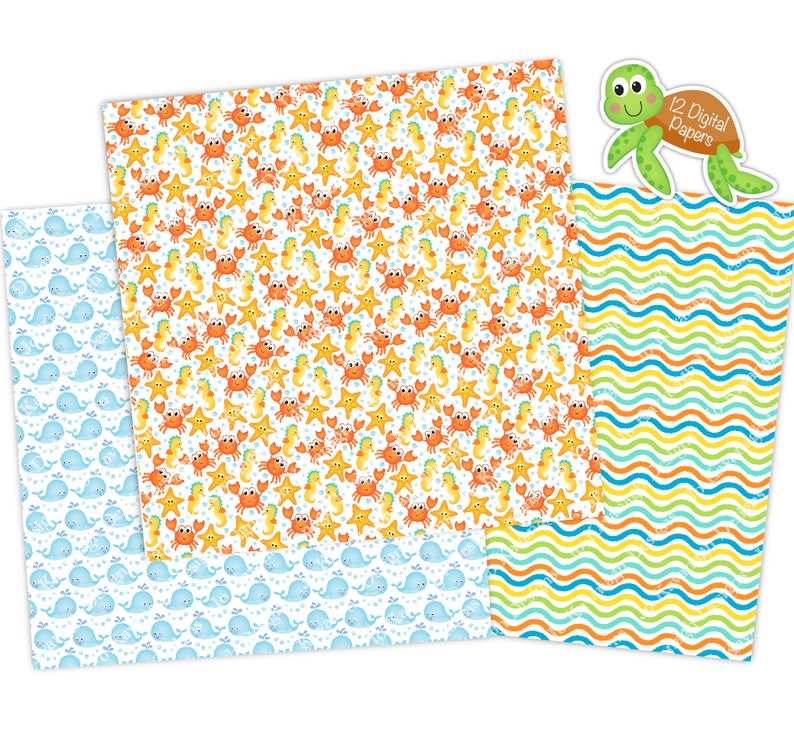 Sea Animals Digital Paper Set,under the Sea Digital Paper Set,ocean ...