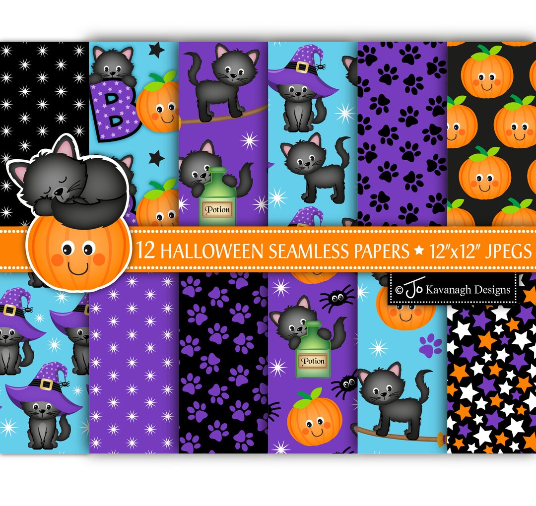 Halloween Digital Papers, Halloween Cat Papers, Halloween Patterns ...