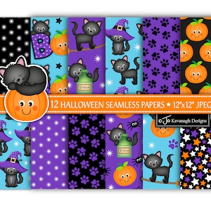 Halloween Digital Papers, Halloween Cat Papers, Halloween Patterns ...