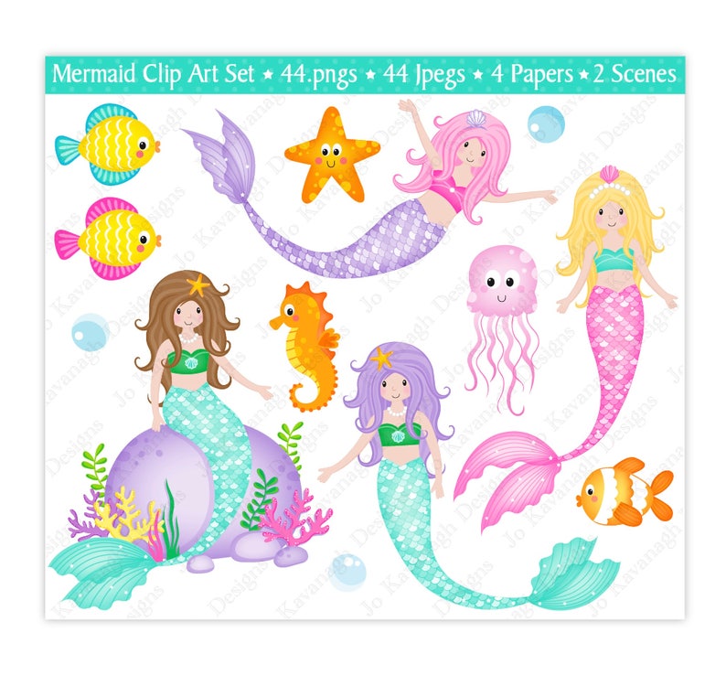 Mermaids Clipart & Digital Papers Set,mermaid Clip Art,under the Sea ...