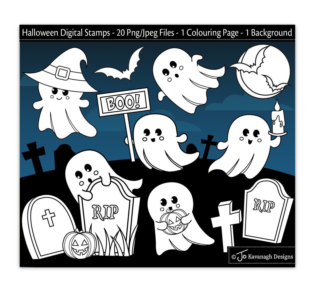 Halloween Digital Stamps, Ghost Digital Stamps, Digital Stamps ...