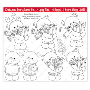 Christmas Digital Stamps,digital Stamps,christmas Bear Digital Stamps ...