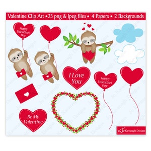 Valentine Clipart, Sloth Clipart, Valentines Day Clipart, Valentine ...