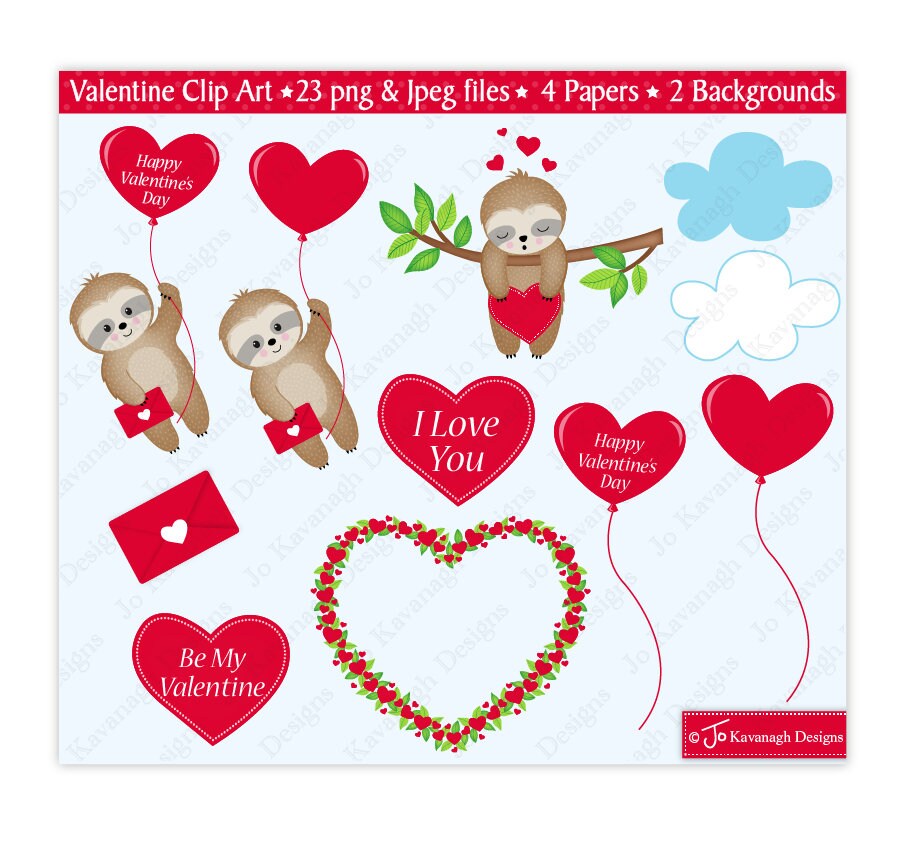 Clip Art & Image Files valentine sloths Valentine's day sloth seamless ...