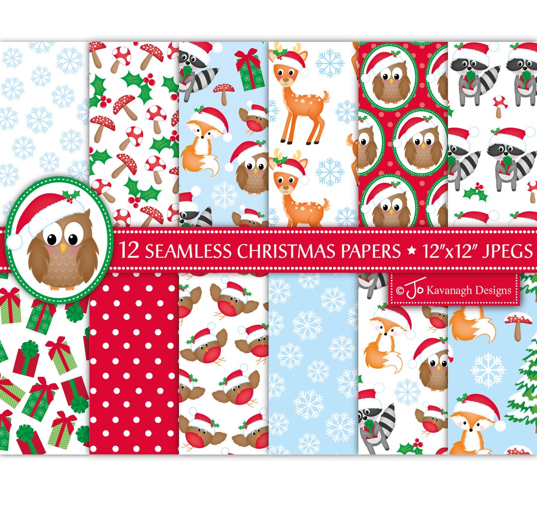 Christmas Digital Papers,christmas Scrapbook Papers,reindeer Papers ...