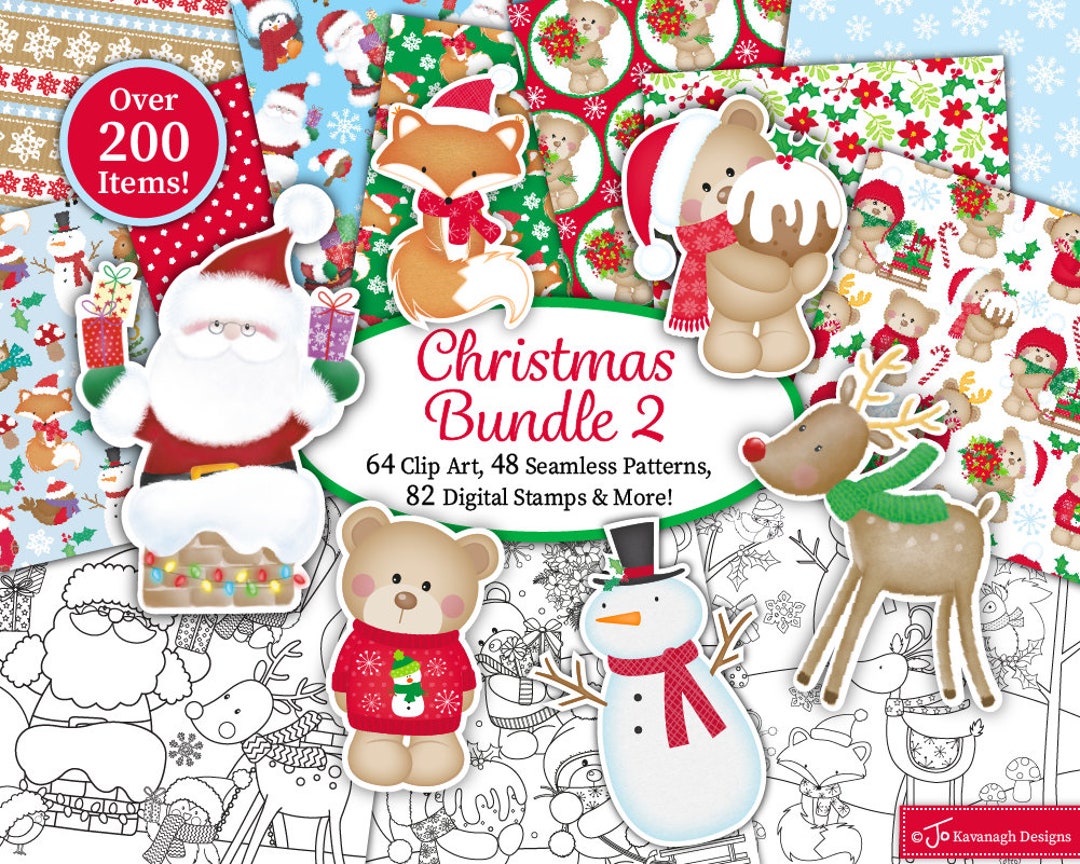 Christmas Clipart Bundle, Christmas Digital Paper, Christmas Digital ...