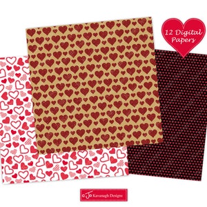 Valentine Digital Papers, Valentine Papers, Valentine Patterns, Heart ...