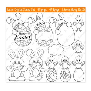 Easter Digital Stamps,easter Bunny Stamps,easter Clipart,easter Bunny ...