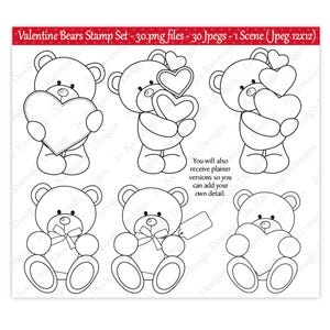 Valentine Digital Stamps,digital Stamps,valentine Bear Digital Stamps ...
