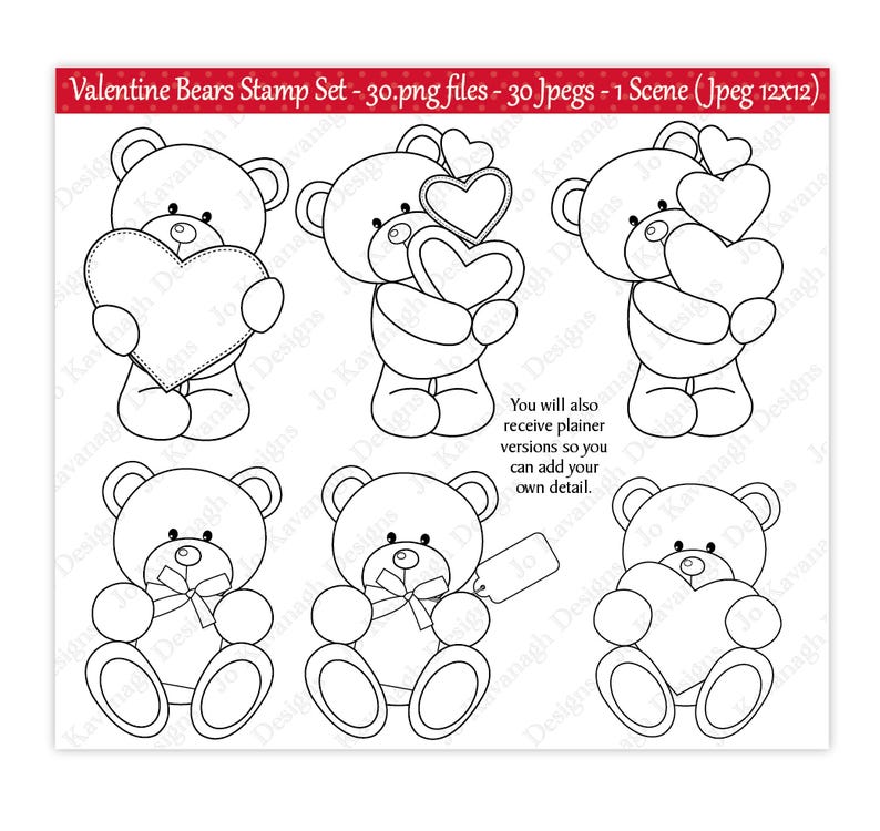 Valentine Digital StampsDigital StampsValentine Bear Digital | Etsy