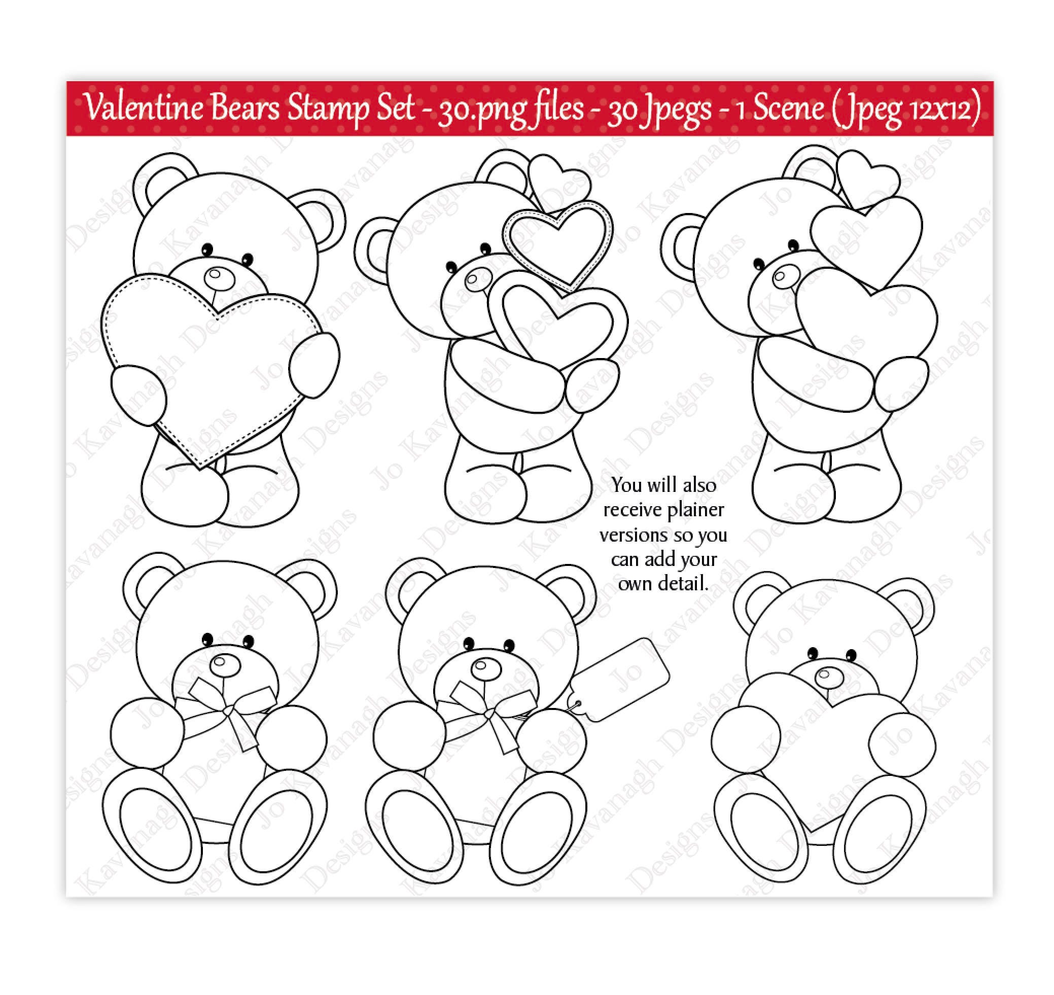 Valentine Digital Stamps,digital Stamps,valentine Bear Digital Stamps ...